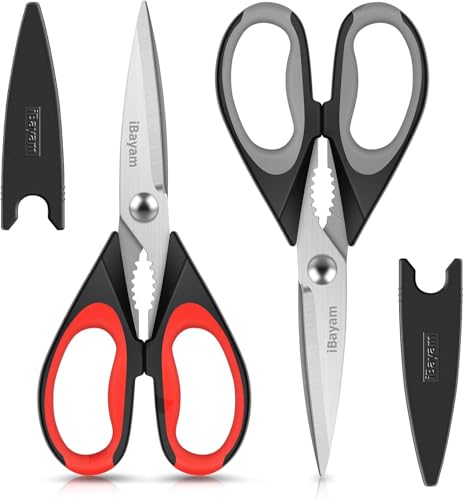 iBayam Kitchen Scissors All Purpose Heavy Duty 2 Pack with Protective ...